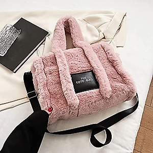 Tote Bags for Women Fluffy Tote Bag Plush Tote Purse Crossbody/Handbag (Pink)