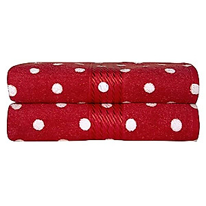 Cackleberry Home Polka Dot Bathroom Cotton Terry Hand Towels 20 x 30 Inches, Set of 2 (Crimson Red)