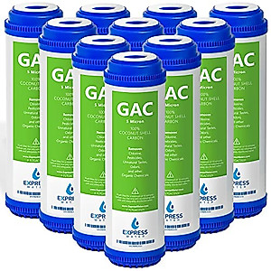 Express Water – 10 Pack Granular Activated Carbon GAC Water Filter Replacement – 5 Micron – 10 inch – Under Sink and Reverse Osmosis System