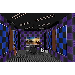 96 Pack Absorb the echo Acoustic Foam Panel Wedge Studio Soundproofing Wall Tiles Purple/black 12" X 12" X 1"