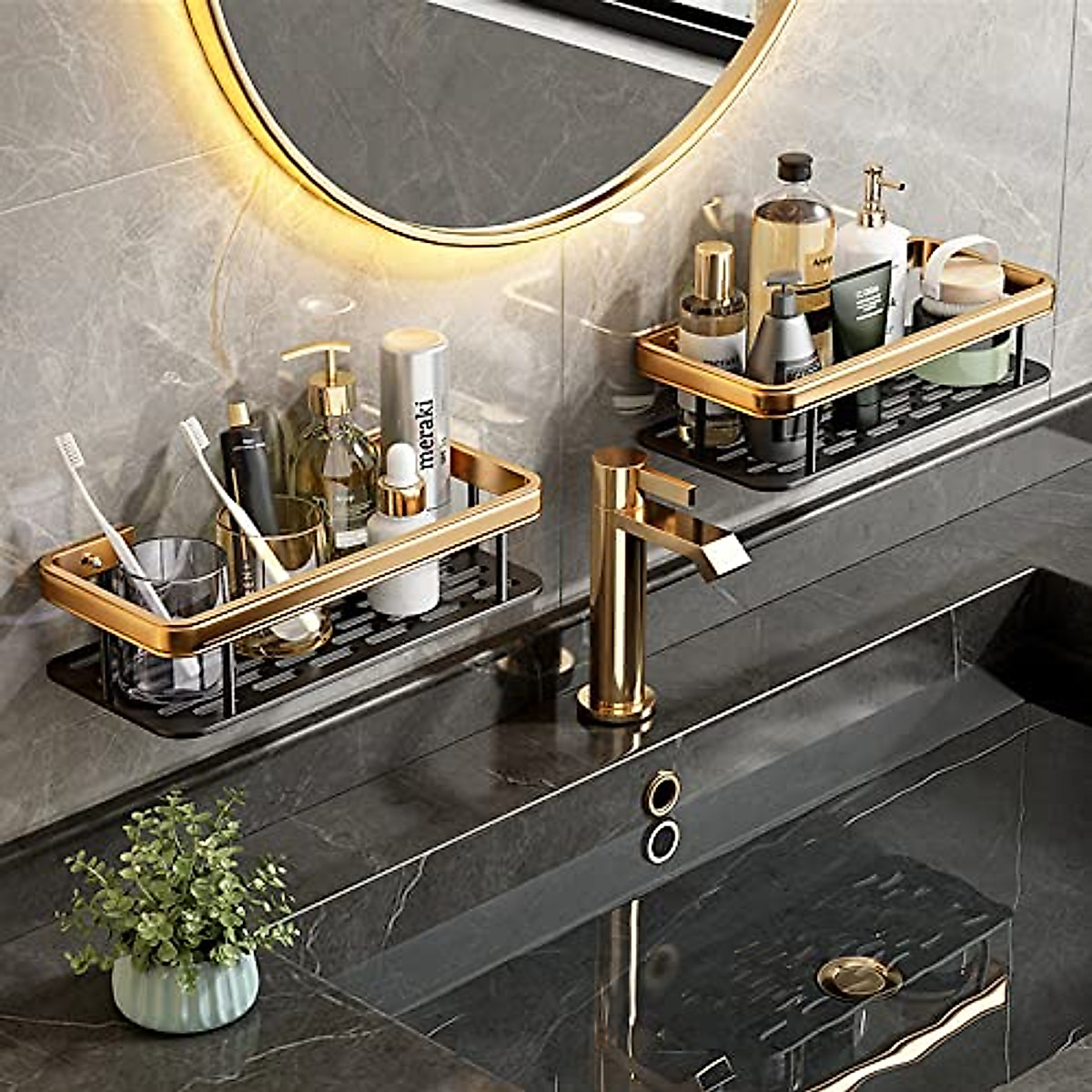 Xunata 2 Pack Shower Caddy Shower Shelf, Bathroom Basket Shelf with Towel Holder, No Drilling Wall Mounted Adhesive Shower Organizer, Soap Shampoo Rack with Hooks for Toilet and Kitchen