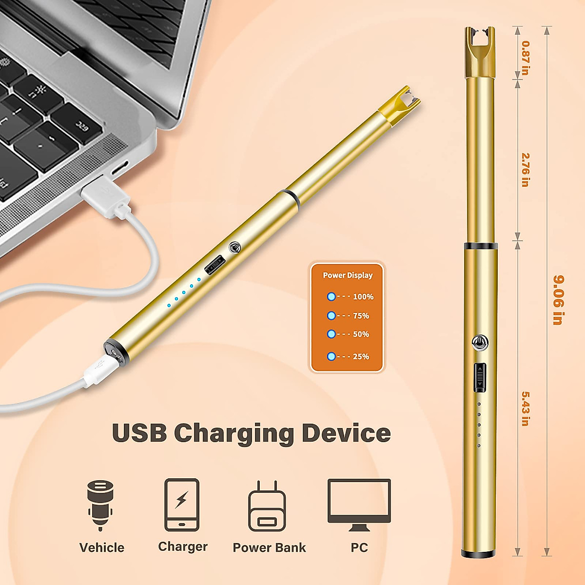 Navpeak Candle Lighter Long Neck Windproof Electric Rechargeable Arc Lighter for Light Candles Gas Stove Fireplace BBQ Kitchen Grills(Gold)