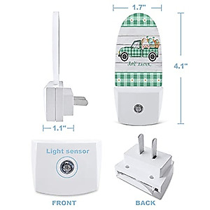 Plug-in LED Night Light with Auto Light Sensor - Popsicle Shape Nightlight Baby Night Lights for Hallway Bedroom Kids Room - Happy Easter Green Plaid Truck with Bunny and Easter Eggs Retro Wood Board