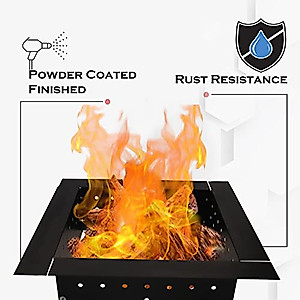 Square Fire Pit Insert Ring Liner, Outdoor Heavy Duty 2.0mm Steel, 24 Inch Inside Diameter, 32 Inch Outside Diameter, for Outdoor Wood Burning Fireplace Camping and Bonfire