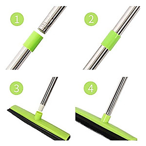 MEIBEI Pet Hair Removal Broom with Squeegee -53", Long Handle Soft Bristle Rubber Broom, Ideal for Remove Fur from Carpets, Rugs, Hardwood and Linoleum