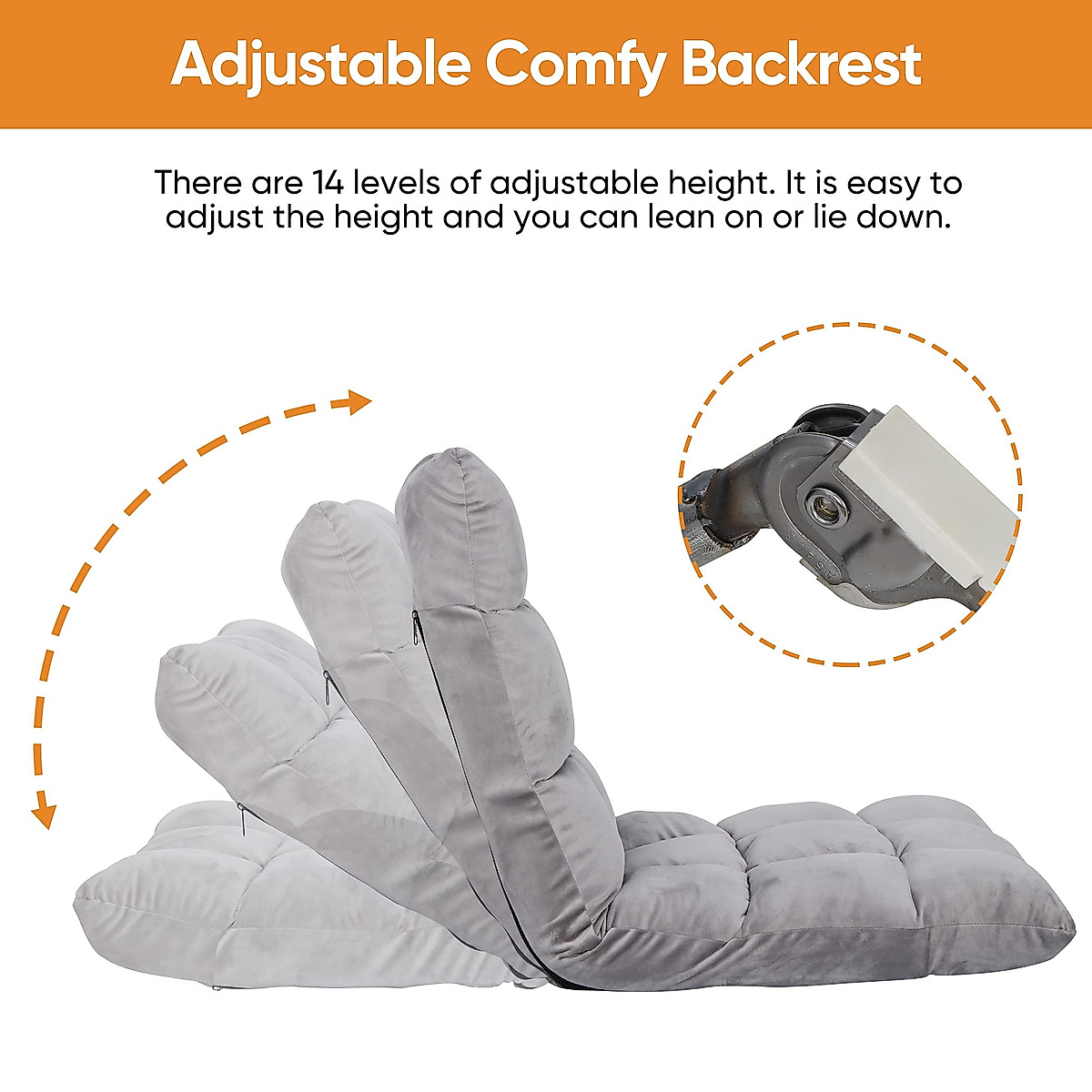 Nouva Gaming Floor Chair Adjustable 14-Position Floor Sofa Bed Foldable Floor Cushions Seating Video Game Chairs Bean Bag Chair Reading Chair for Adults Kids Teens for Bedroom Living Room Indoor,Grey