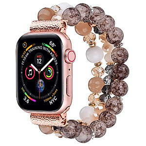 CAGOS Bracelet Compatible with Apple Watch Band 38mm 40mm 41mm Series 9/8/7/6/5/4/3/2/1/SE, Cute Dressy Boho Beaded Elastic Stretchy Pretty Strap Replacement for iWatch Bands Women, Amber