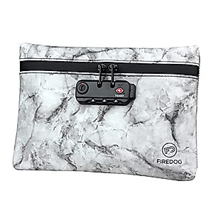 FIREDOG Smell Proof Bag with Combination Lock,6"x9" Odor Proof Pouch Case Container for Travel Storage (Marble Black)