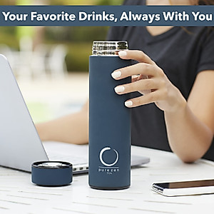 Pure Zen Tea Thermos with Infuser - Stainless Steel Insulated Tea Infuser Tumbler for Loose Leaf Tea, Iced Coffee and Fruit-Infused Water - Leakproof Tea Tumbler With Infuser - 15oz - Blue
