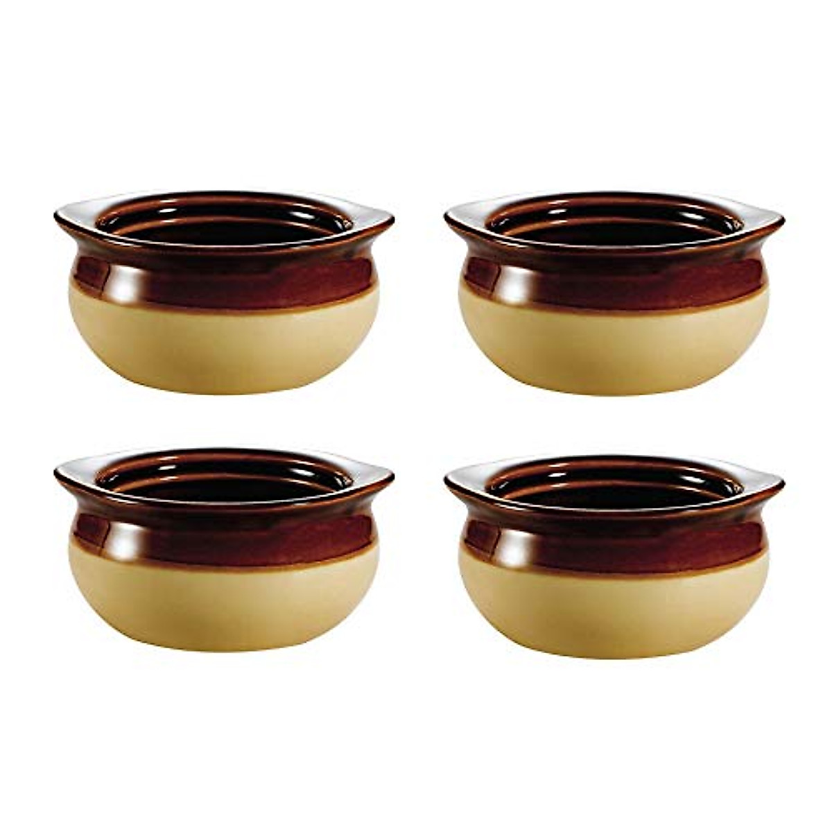 Great Credentials French Soup Crock Bowl, 12 oz, Set of 4 (4 Bowls, Brown and Ivory)