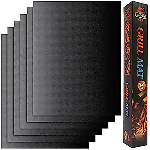LOOCH Grill Mat Set of 6 - Non-Stick BBQ Outdoor Grill & Baking Mats - Reusable and Easy to Clean - Works on Gas, Charcoal, Electric Grill and More - 15.75 x 13 Inch