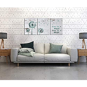 Zlove 3 Pieces Bathroom Canvas Wall Art Teal Dandelion with Some See a Weed Some See a Wish Inspirational Quote Flower Artwork on Wood Background For Home Bedroom Decor Stretched and Framed Ready to Hang 12"x16"x3pcs