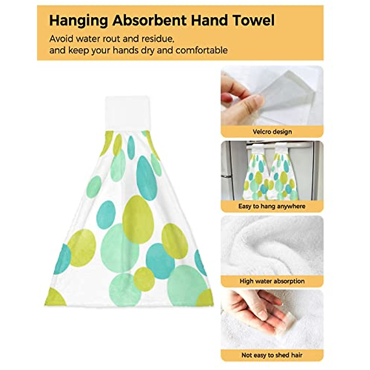 CyCoShower Hanging Hand Towels Kitchen Towel Simple Blue and Lime Green Polka Dots Bathroom Hand Towels with Loop Tie Towels Soft,Absorbent Tea Bar Towels,2pcs