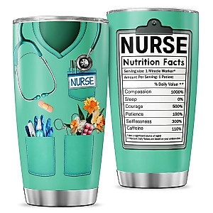 JENOIS Nurse Nutrition Facts, Tumbler 20 Oz With Lid And Straw, Women Coffee Nurses Week School For Nursing Cups Tumblers, Nurse Gifts