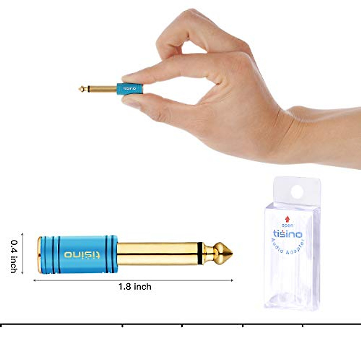 Disino 1/4 Mono to 3.5mm Stereo Adapter, Gold Plated 6.35mm TS Male Plug to 1/8 inch TRS Female Audio Connector - 2 Pack