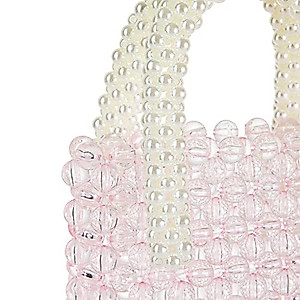 YUSHINY Women Transparent Acrylic Beaded Top-Handle Clutch Vertical Evening HandBag for Wedding Party (Pink)