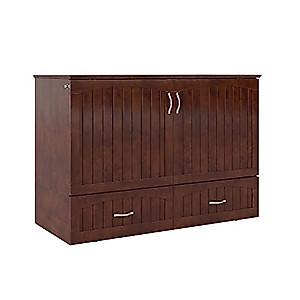 AFI Southampton Full Murphy Bed Chest with Mattress, Storage, and Built-in Charger in Walnut