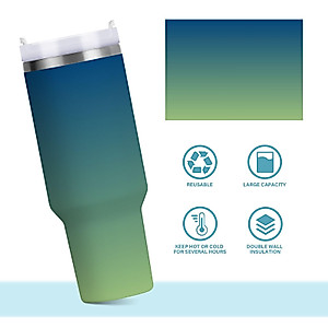 MCHIVER Blue Green Gradient 30 oz Tumbler with Handle and Straw Stainless Steel Vacuum Water Bottle Leak-proof Travel Coffee Mug Insulated Tumbler with Lid