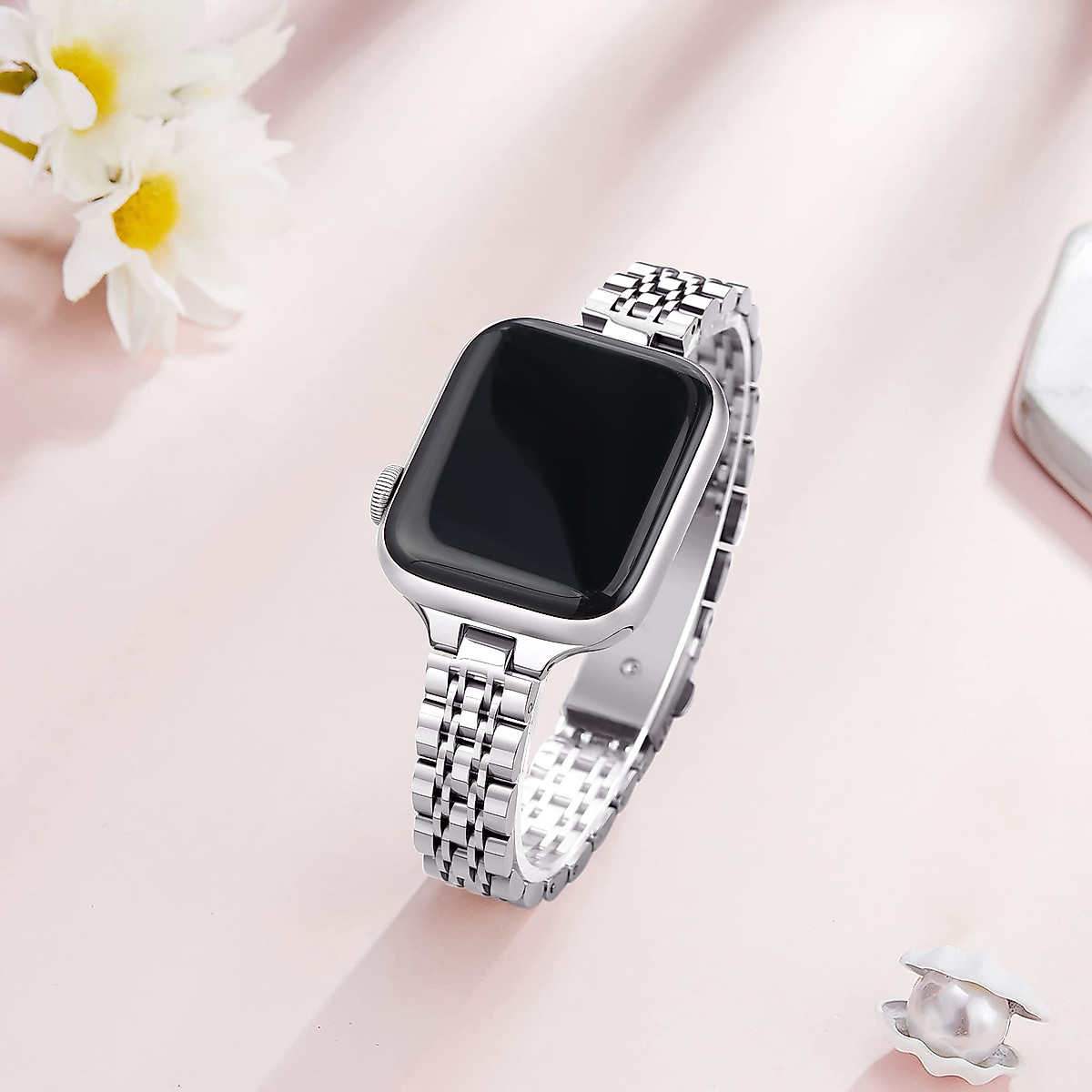 Secbolt Stainless Steel Slim Bands Compatible with Apple Watch 38mm 40mm 41mm iWatch Series 9/8/7/6/5/4/3/2/1/SE, Thin Bracelet for Women, Silver