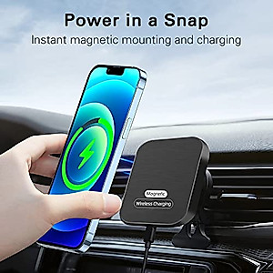 ZC GEL Magnetic Wireless Car Charger, Fast Charging and Strong Stable Air Vent Phone Holder Compatible with Magsafe iPhone 14/13/12 Series Phones Magnetic Car Mount with Double Cooling Holes, Black