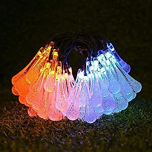 Solar String Lights, 50 Advanced Waterproof Water Drop Mode LED Solar Fairy Lights, Outdoor Saint Valentine's Day Lights for Patio, Lawn, Home, Garden, Wedding, Party Decorations, 7M (Colorful)
