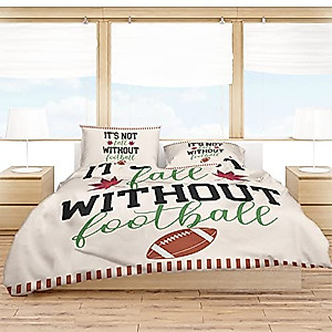 Twin Duvet Cover Set - American Football 4 Pcs Comforter Cover Bedding Sets with Zipper Closure, Fall Red Maple Leaf Red Striped Microfiber Bed Sheet Soft Quilt Cover with 2 Pillow Shams
