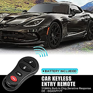 X AUTOHAUX GQ43VT17T 315MHz Replacement Keyless Entry Remote Car Key Fob for Jeep Liberty 02-04 for Dodge Stratus 01-06 for Dodge Intrepid 2001-2005 for Chrysler Concorde 2001-2004 4 Button