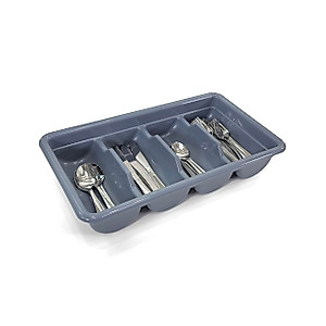 Farag Janitorial Cutlery Bin | Flatware Bin 4 Compartment Plastic | Commercial Cutlery Box Gray | Polypropylene Plastic.