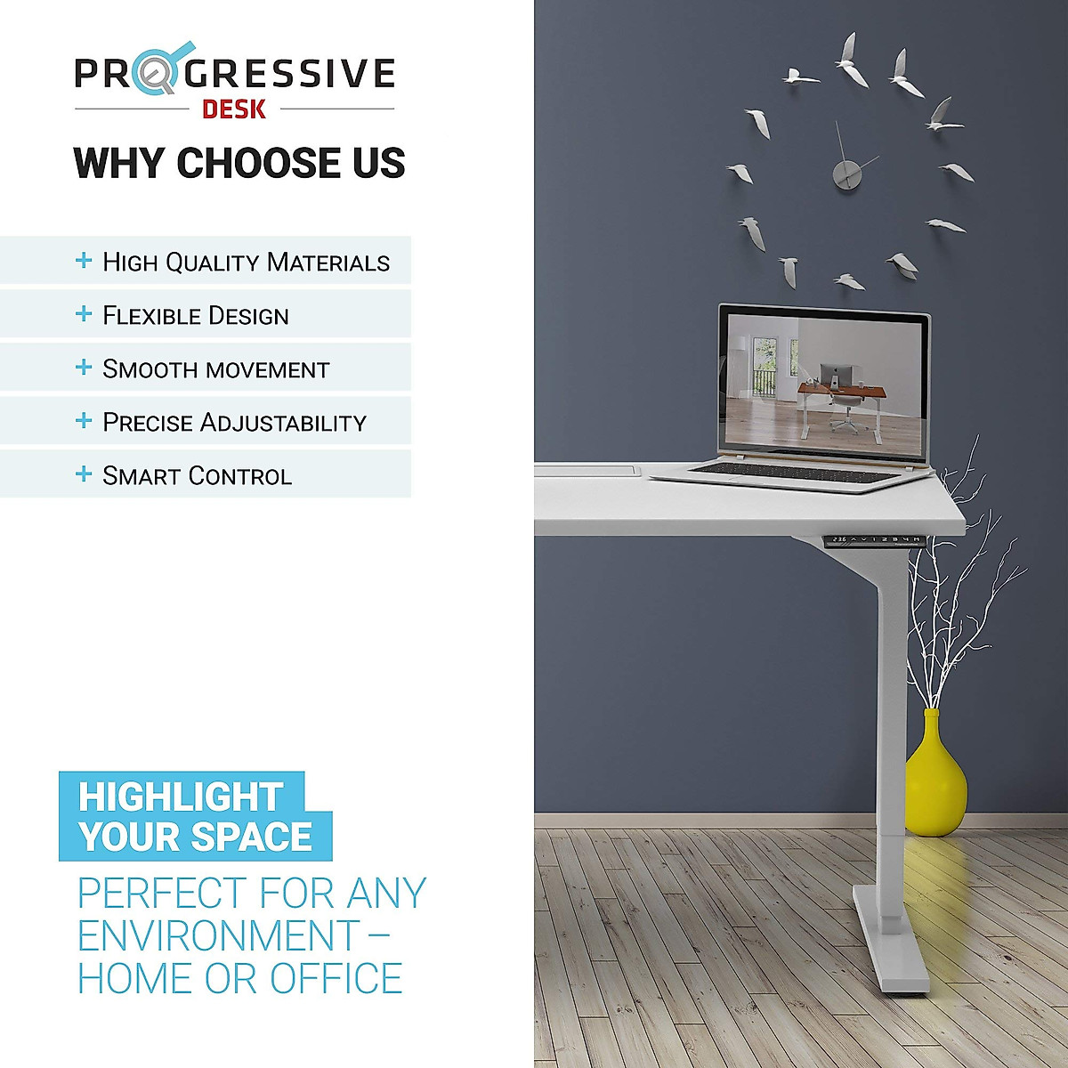 Progressive Desk Electric Stand Up Height Adjustable Standing Desk - L Shaped 78" x 60" Corner Table Computer Rising Workstation - White Frame, Gray Oak Top