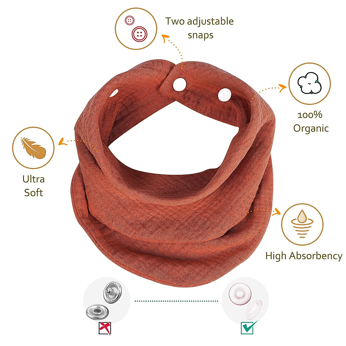 Baby Bibs for Girls, Bandana Drool Bibs for Unisex, Soft Organic Muslin Infinity Scarf Bibs for 0-24 Months - 8 Pack