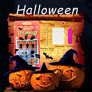 Halloween Press on Nails Glossy Medium Square Fake Nails Black White Spider Web Cartoon Eyeball False Nails Day of the Dead Full Cover Acrylic Artificial Nails Reusable Stick on Nails Glue on Nails