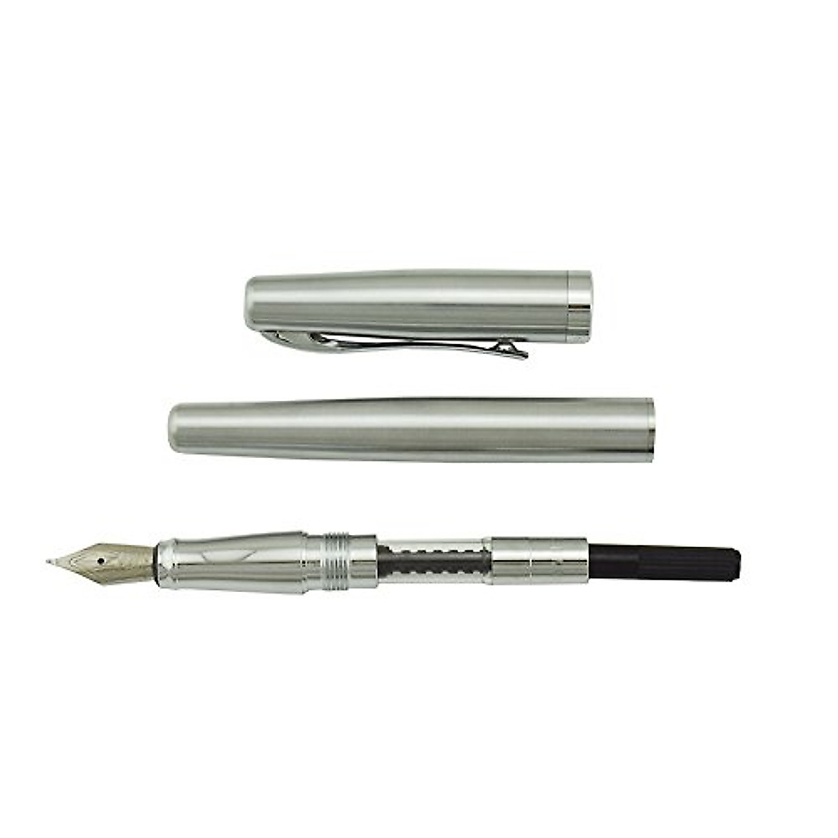 erofa Duke 209 Bent Nib Fountain Pen Set with Ink Refills Converter, Steel Sliver