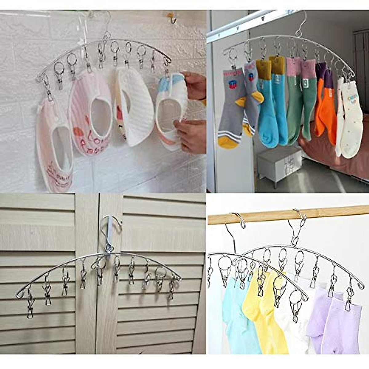 Magik Stainless Steel Laundry Drying Rack Clothes Socks Hanger w/ 10 Clips(3 Pack)