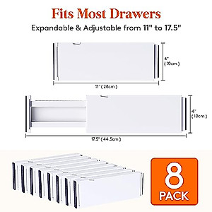 Lifewit 8 Pack Drawer Dividers Plastic 4" High, 11-17" Adjustable Drawer Organizers for Clothes, Expandable Dresser Separators in Bedroom/Bathroom/Kitchen/Fridge/Office Organization and Storage