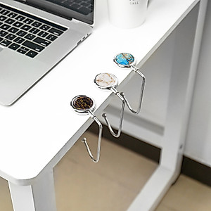 Cheliz Purse Hook Set of 3 - Hanger Table Hanger Holder Womens Bag Storage (long3-Marble)