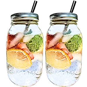 JARMING COLLECTIONS Home Glass Cups – Mason Jar Drinking Glasses - Mason Jar Cup - Glass Cup With Lids And Straws - 32oz Iced Coffee Cup – Glass Tumbler With Straw And Lid - Ice Coffee Cup (Set of 2)