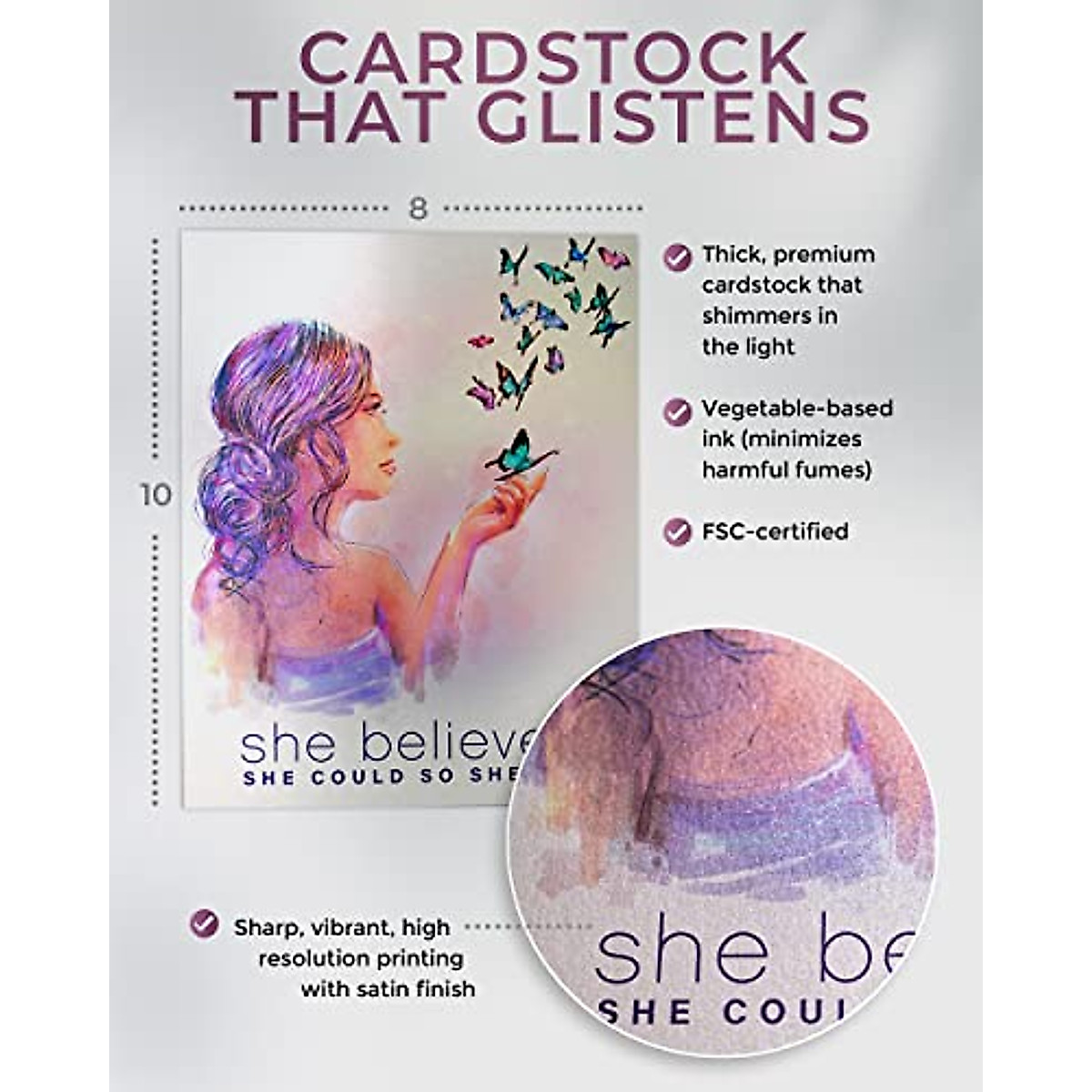 Inspirational 'She Believed She Could So She Did' Wall Art Poster Unframed, Positive Quotes Motivational Wall Decor for Women, Inspiring Girl & Butterflies Bedroom Wall Posters by Briteside Vibes