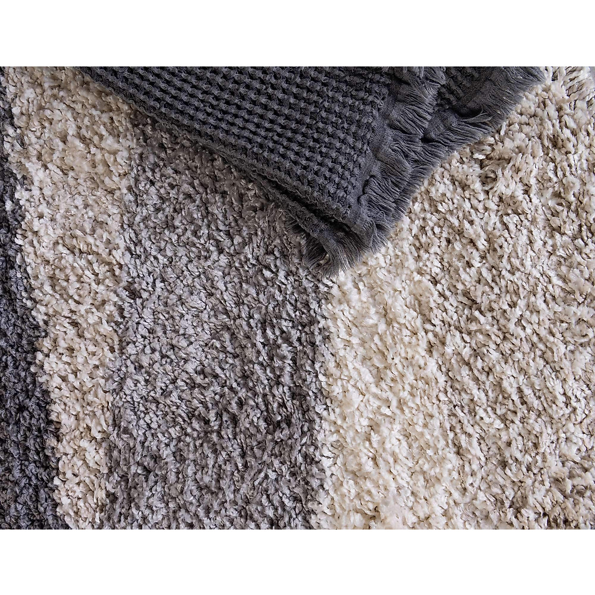 Unique Loom Hygge Shag Collection Modern Moroccan Inspired, Geometric Design, Plush & Cozy Area Rug, Rectangular 9' 0" x 12' 0", Gray/Ivory