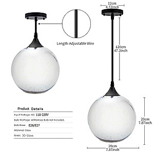 FRIDEKO HOME Industrial Modern 3D Colourfull Glass Pendant Light 7.9 inches Firework Globe Ball Style Hanging Lamp Creative Lighting Fixture for Island Kitchen Dining Room use E26 Bulb