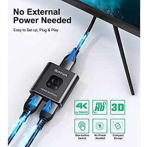 HDMI Switch 4k@60hz Splitter, GANA Aluminum Bidirectional HDMI Switcher 2 in 1 Out, Manual HDMI Hub Supports HD Compatible with Xbox PS5/4/3 Blu-Ray Player Fire Stick Roku