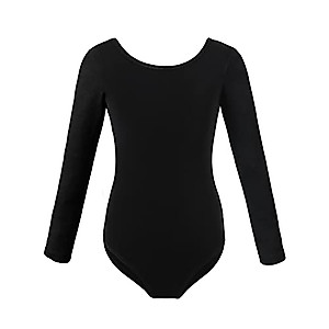 tanzdunsje Girls Dance Leotard Long Sleeve Black Ballet Leotard Crisscross Straps Back Dance Top Gymnastics for Girl Toddler Women (Black, 130)