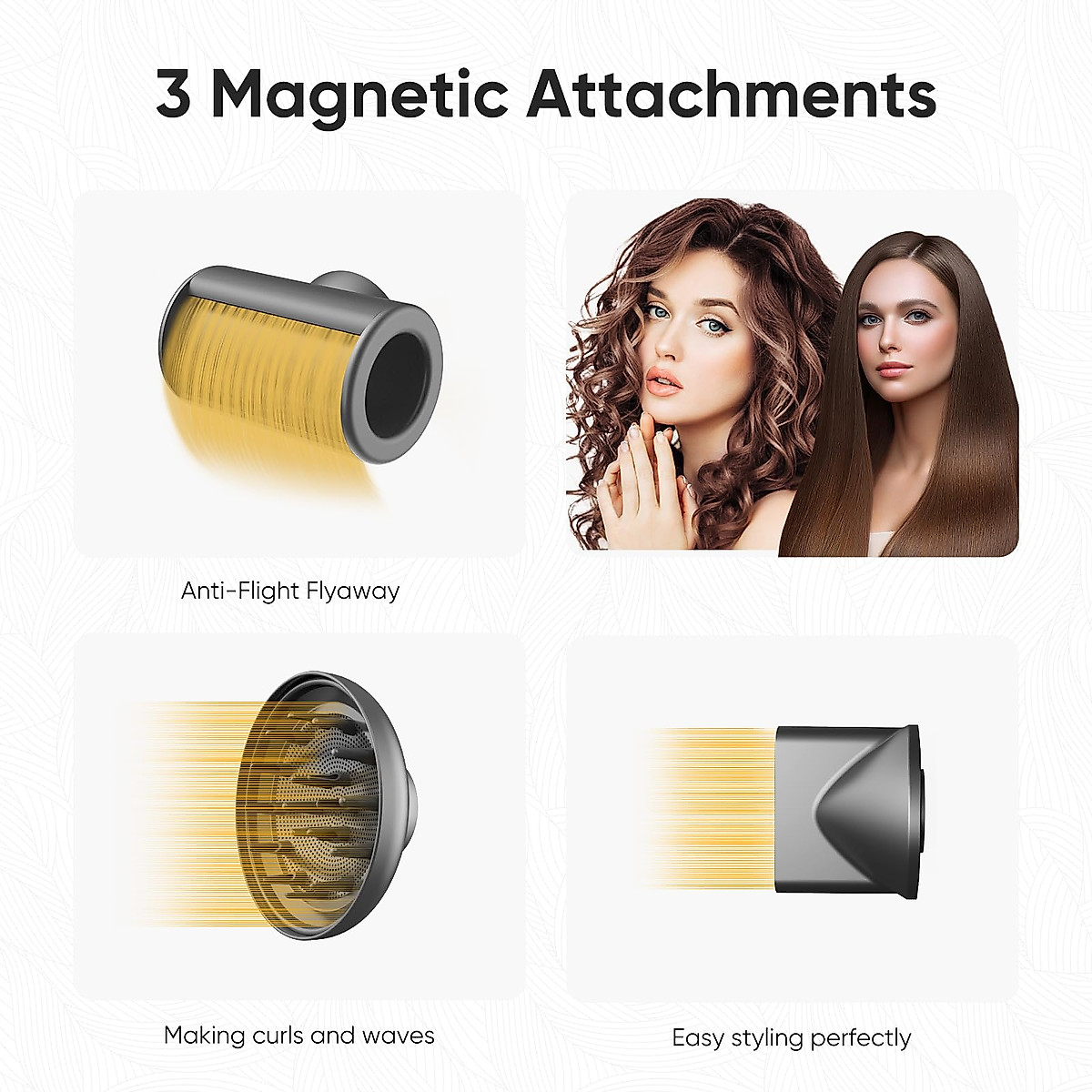 LettreQ Hair Dryer, 1400W Professional Ionic Hair Blow Dryer with Diffuser, Nozzle, Handbag, Constant Temperature, No Heat Damage, Fast Drying, 3 Heating/3 Speed Settings for Home Travel Salon (B)