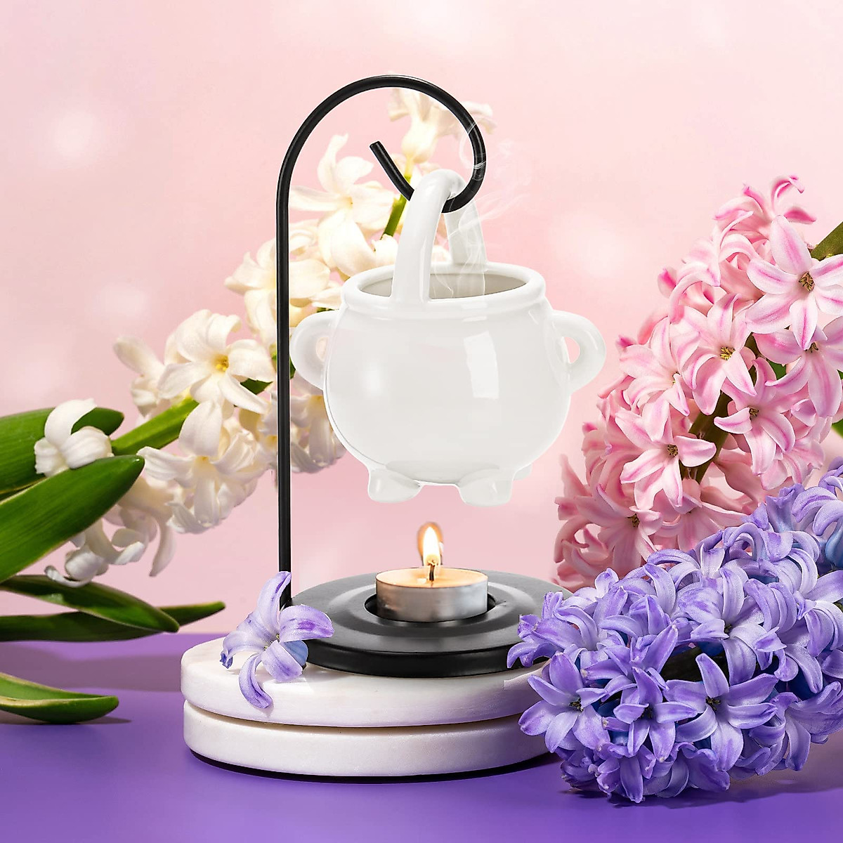 Jucoan 2 Pack Hanging Cauldron Oil Burner, Ceramic Essential Oil Wax Melt Burner Tealight, Witches Witchcraft for Halloween & Wiccan Rituals, Gothic Home Décor Gift