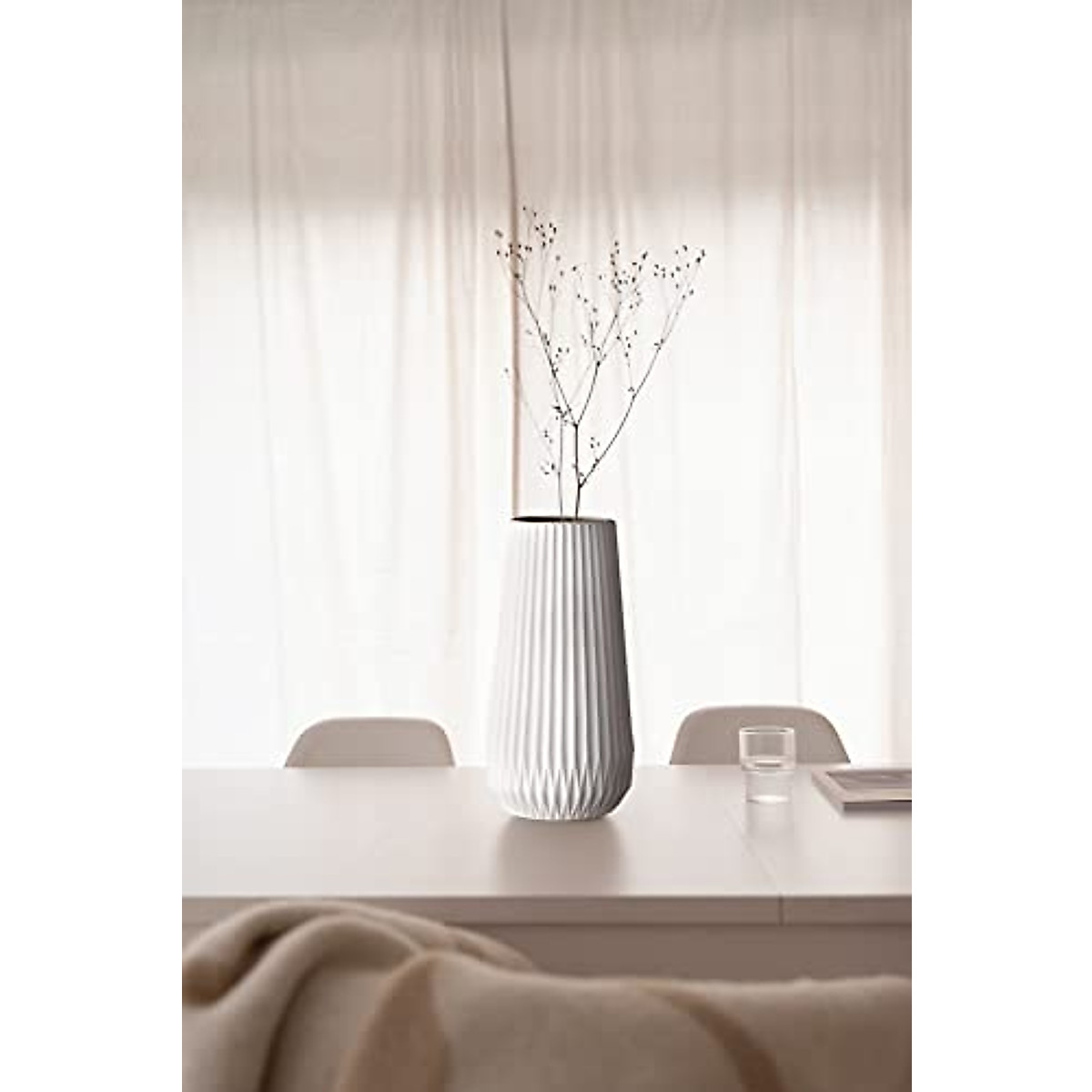 Bloomingville Tall White Ceramic Fluted Vase