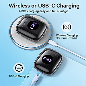 CAPOXO Wireless Earbuds, V5.3 Bluetooth Headphones 50Hrs Battery Life with Wireless Charging Case & LED Power Display Deep Bass Ear buds Waterproof Earphones Microphone Stereo Headset for TV Phone Laptop, N7-BL-2306, Black