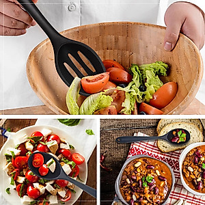 FONGLUAN Silicone Nonstick Utensils, Set of 3, Kitchen Utensils Set, Silicone Cooking Utensils Set, Turner/Spatula and Spoons - Heat Resistant, Nonstick Cookware, Dishwasher Safe, Black