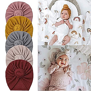 KIDOCHEESE Baby Turban Bun Knot Baby Girl Hat Newborn Hospital Cap Infant Toddler Beanie Head Wrap with Big Bow