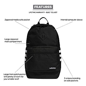 adidas Classic 3S Backpack, Black/White Test, One Size