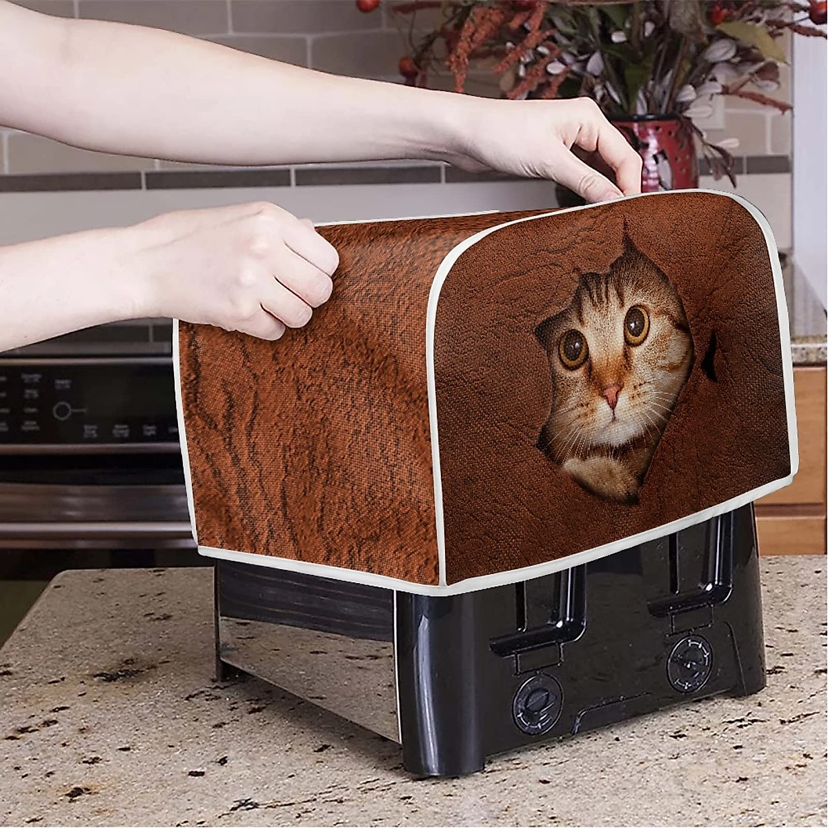 Coldinair 3D Cat Design 4 Slice Toaster Cover Small Kitchen Appliance Bread Maker Dust Cover and Fingerprint Protection
