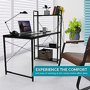 Halter Computer Desk with Shelves, 47 Inch Writing Table for Home Office, Study Desk with Storage for Work, Writing, and Homework, Modern, Easy Assembly, Black